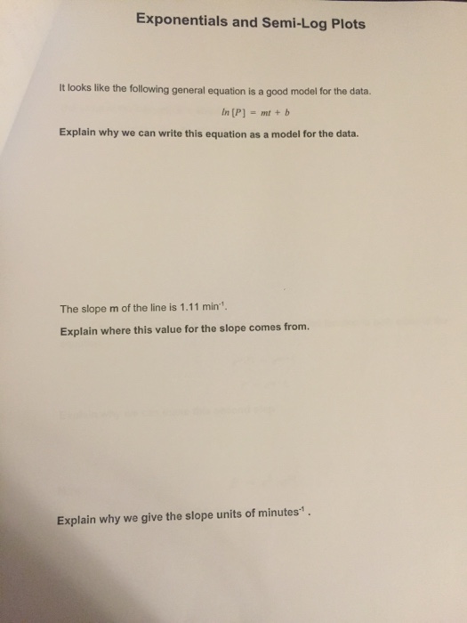 Solved Exponentials and Semi-Log Plots The data is rising | Chegg.com