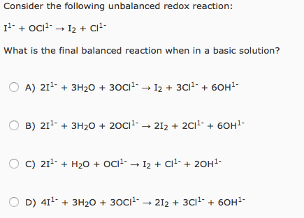 Solved Consider the following unbalanced redox reaction: | Chegg.com
