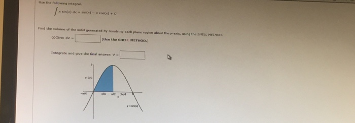 Solved Use the following integral, Find the volume of the | Chegg.com
