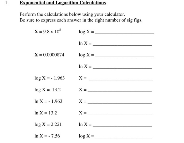 Solved Exponential and Logarithm Calculations. Perform the | Chegg.com