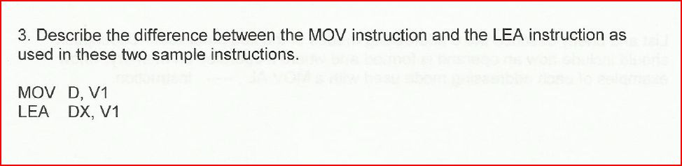 Solved Describe the difference between the MOV instruction | Chegg.com