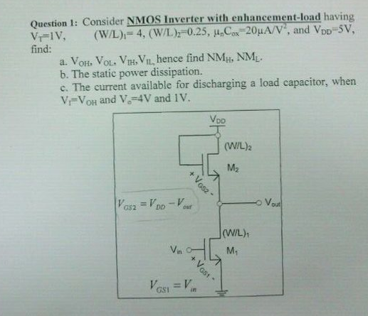 Solved Question 1: Consider NMOS Inverter with | Chegg.com