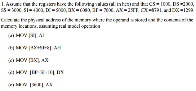 Assume that the registers have the following values | Chegg.com