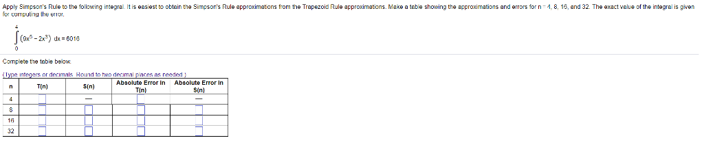 Solved Apply Simpson's Rule to the following integral. It is | Chegg.com