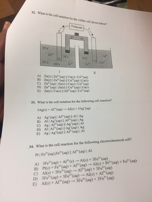 Solved What is the cell notation for the voltaic cell shown | Chegg.com