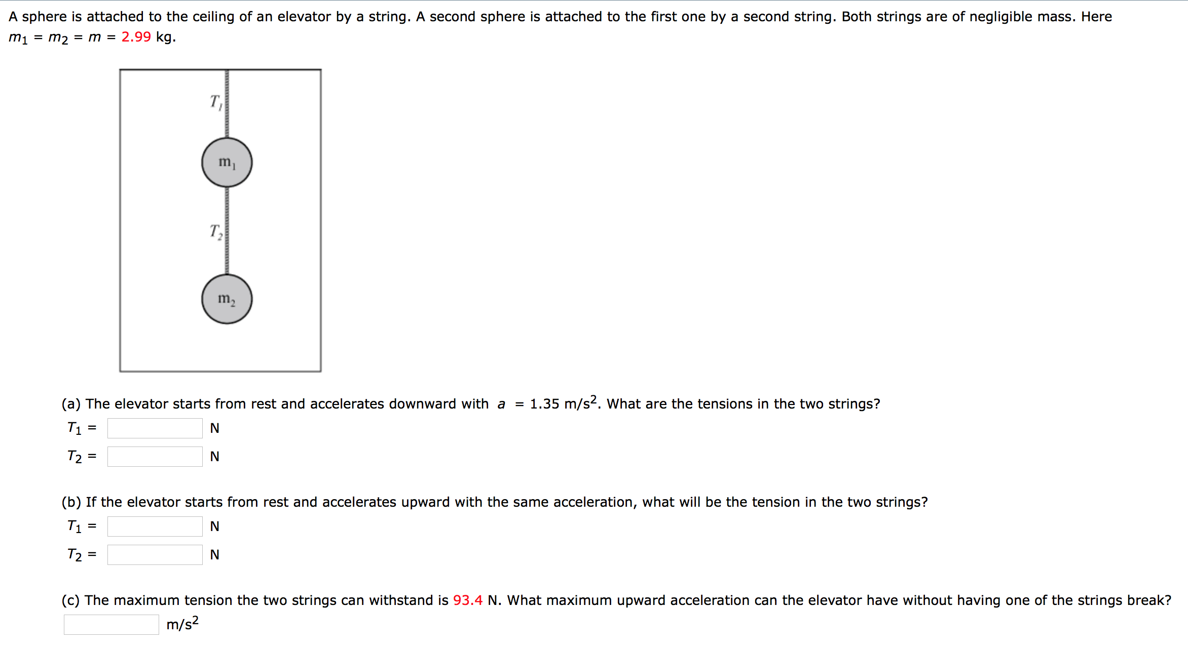 Solved A sphere is attached to the ceiling of an elevator by | Chegg.com