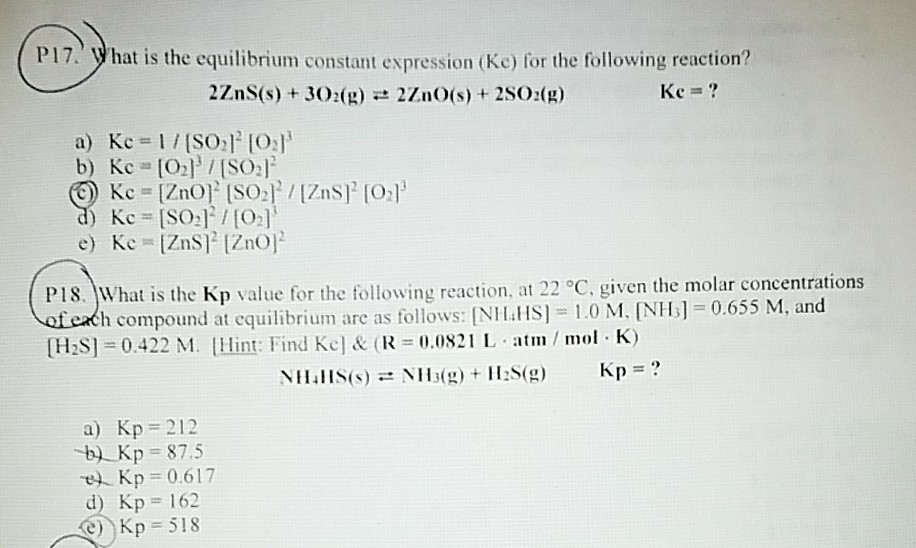 Solved PI 7、What is the equilibrium constant expression (Kc) | Chegg.com