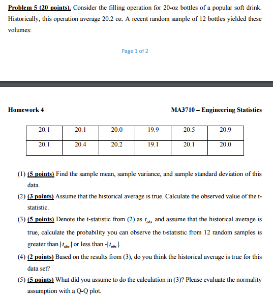 Solved Consider the filling operation for 20-oz bottles of a | Chegg.com