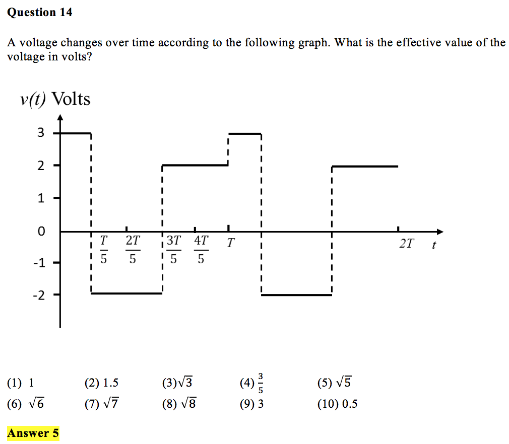 Solved Question 14 A voltage changes over time according to | Chegg.com