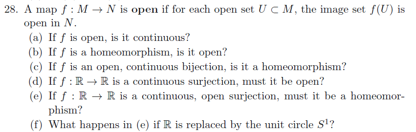 Solved A map f: M rightarrow N is open if for each open set | Chegg.com