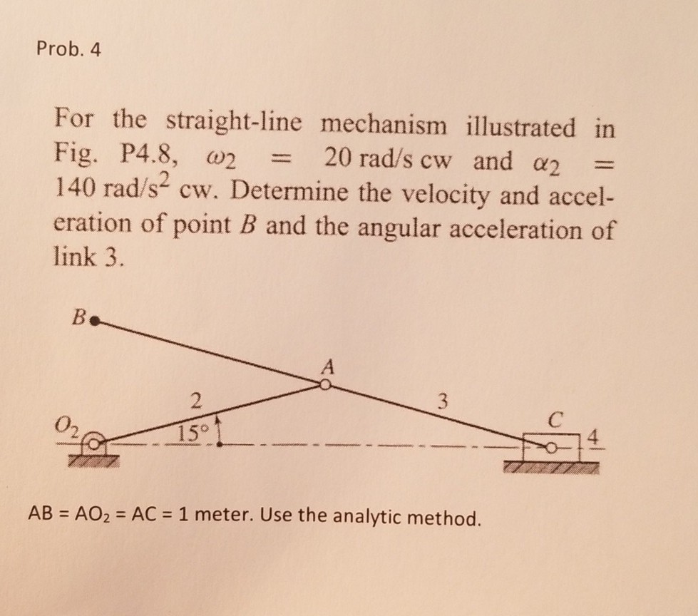 Solved Prob. 4 For the straight-line mechanism illustrated | Chegg.com
