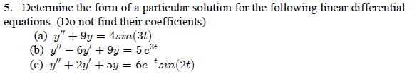 Solved Determine the form of a particular solution for the | Chegg.com