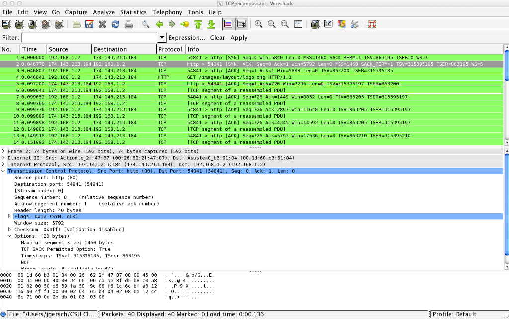 XI TCP_example.cap Wireshark Eile Edit View Go | Chegg.com