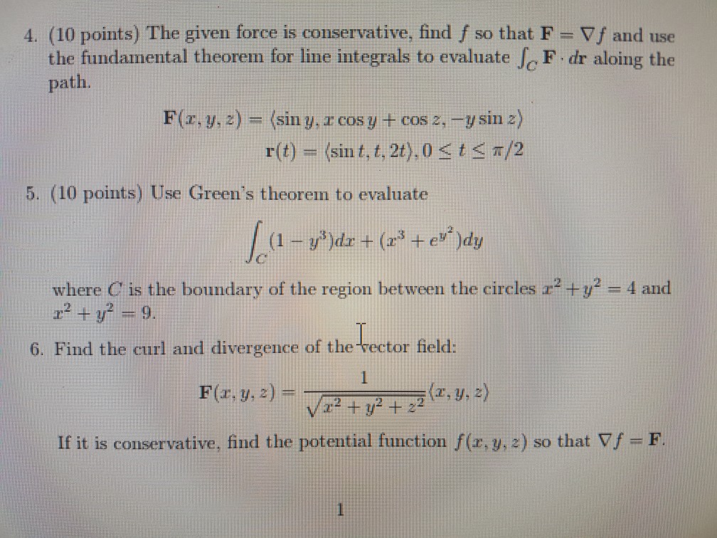 Solved 4. (10 points) The given force is conservative, find | Chegg.com
