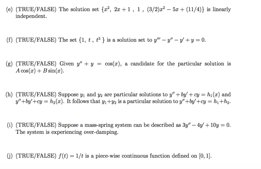 Solved (e) (TRUE/FALSE) The solution set (x*, 2x +1, 1, | Chegg.com