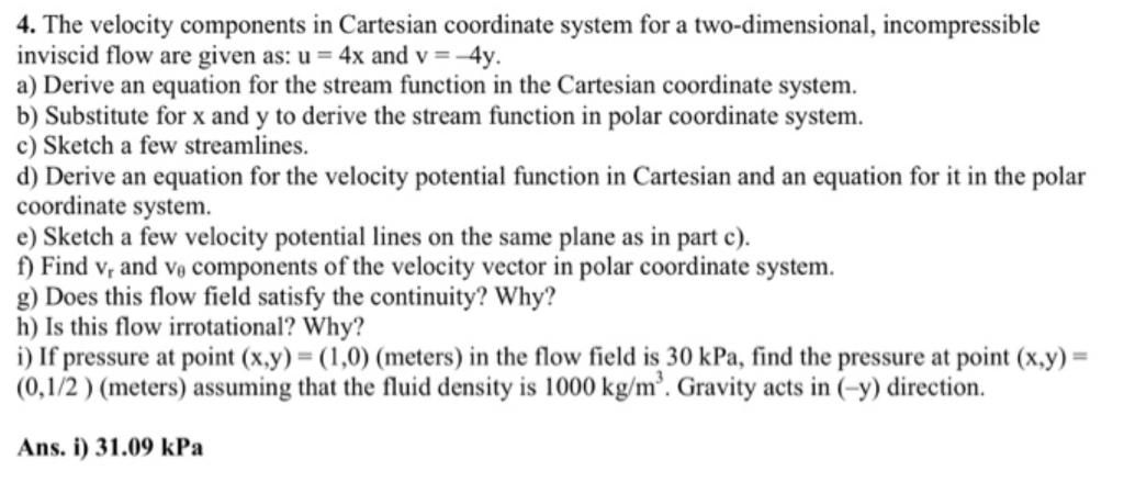 Solved The velocity components in Cartesian coordinate | Chegg.com