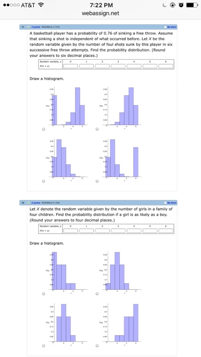 Solved A basketball player bas a probability of 0.76 ot | Chegg.com