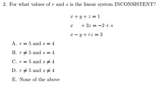 Solved For what values of r and s in the linear | Chegg.com