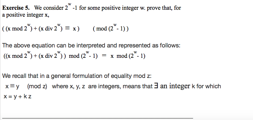 Solved We consider 2^w -1 for some positive integer w. prove | Chegg.com