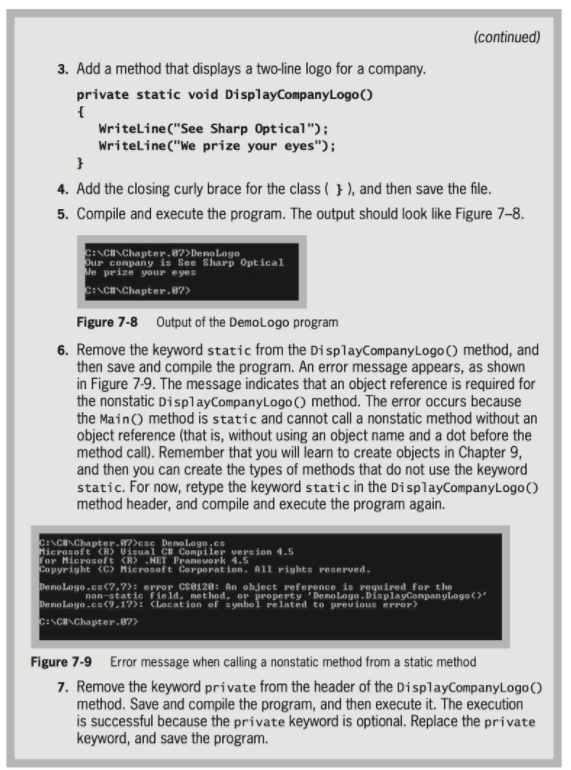 Solved You Do It Calling A Method In This Section You Write 