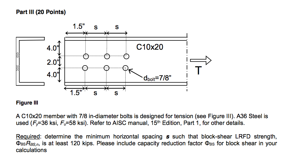 Solved Part III (20 Points) 1.5" S s C10x20 4.0 2.0 A .0 | Chegg.com