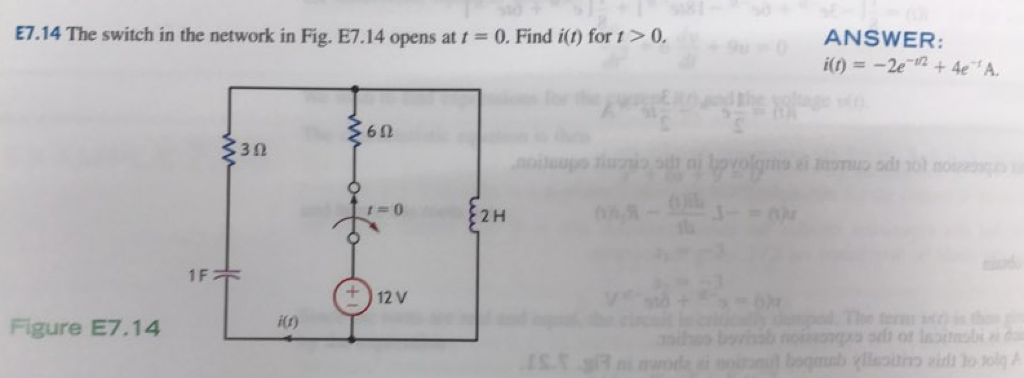 Solved E7.14 The switch in the network in Fig. E7.14 opens | Chegg.com
