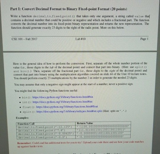 Solved Part I: Convert Decimal Format to Binary Fixed-point | Chegg.com