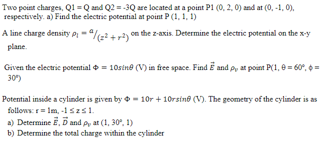 Solved Two point charges, Q1 = Q and Q2 = -3Q are located at | Chegg.com