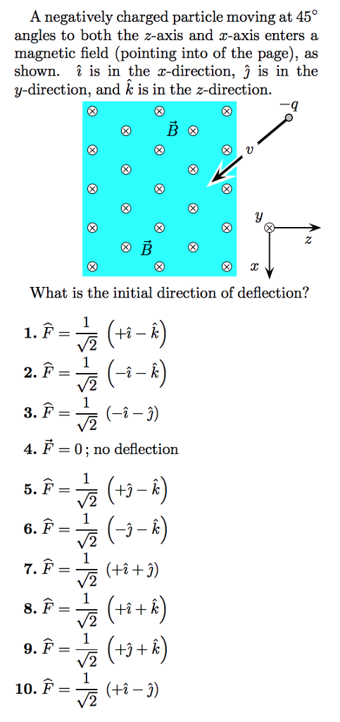 Solved A negatively charged particle moving at 45° angles to | Chegg.com