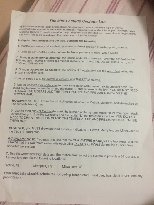 The Mid-Latitude Cyclone Lab disturbance cyclones | Chegg.com
