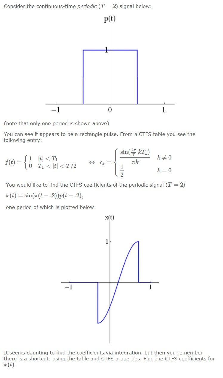 Consider the continuous-time periodic (T = 2) signal | Chegg.com Consider the continuous-time periodic (T = 2) signal | Chegg.com