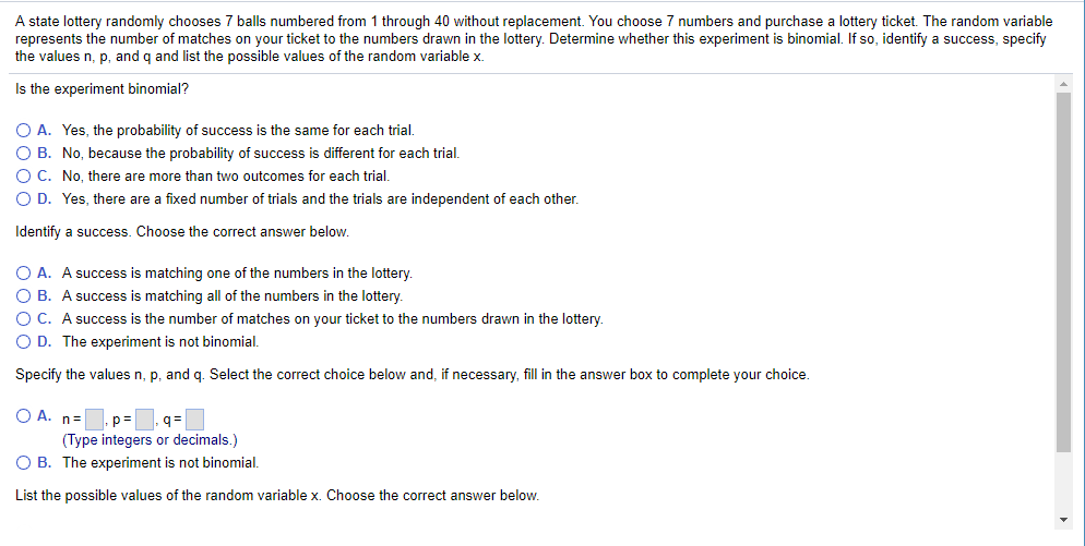 Solved A state lottery randomly chooses 7 balls numbered | Chegg.com Solved A state lottery randomly chooses 7 balls numbered | Chegg.com
