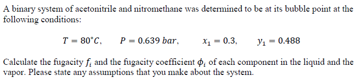Solved A binary system of acetonitrile and nitromethane was | Chegg.com