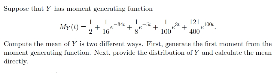 Solved Suppose that Y has moment generating function | Chegg.com