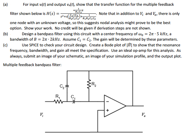 Solved For input v_i(t) and output v_o(t), show that the | Chegg.com