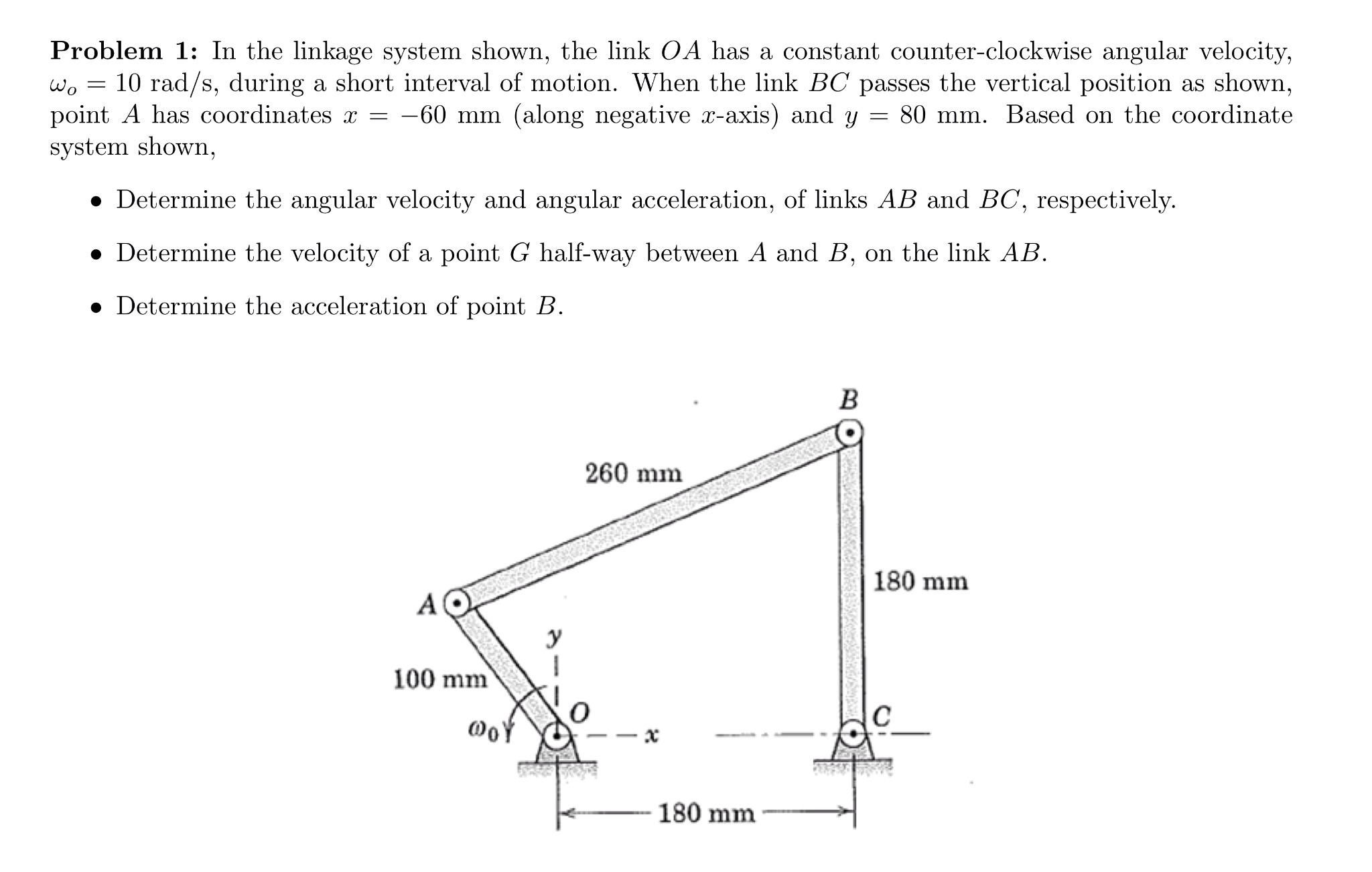 Solved Problem 1: In the linkage system shown, the link OA | Chegg.com