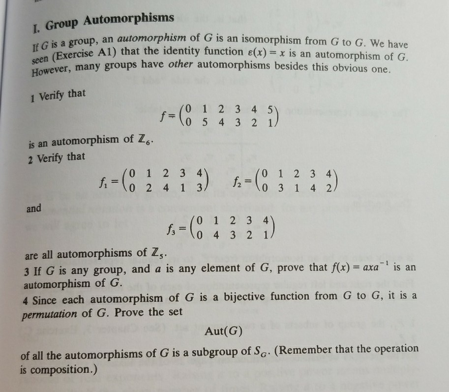 Solved I. Group Automorphisms t G is a group, an | Chegg.com