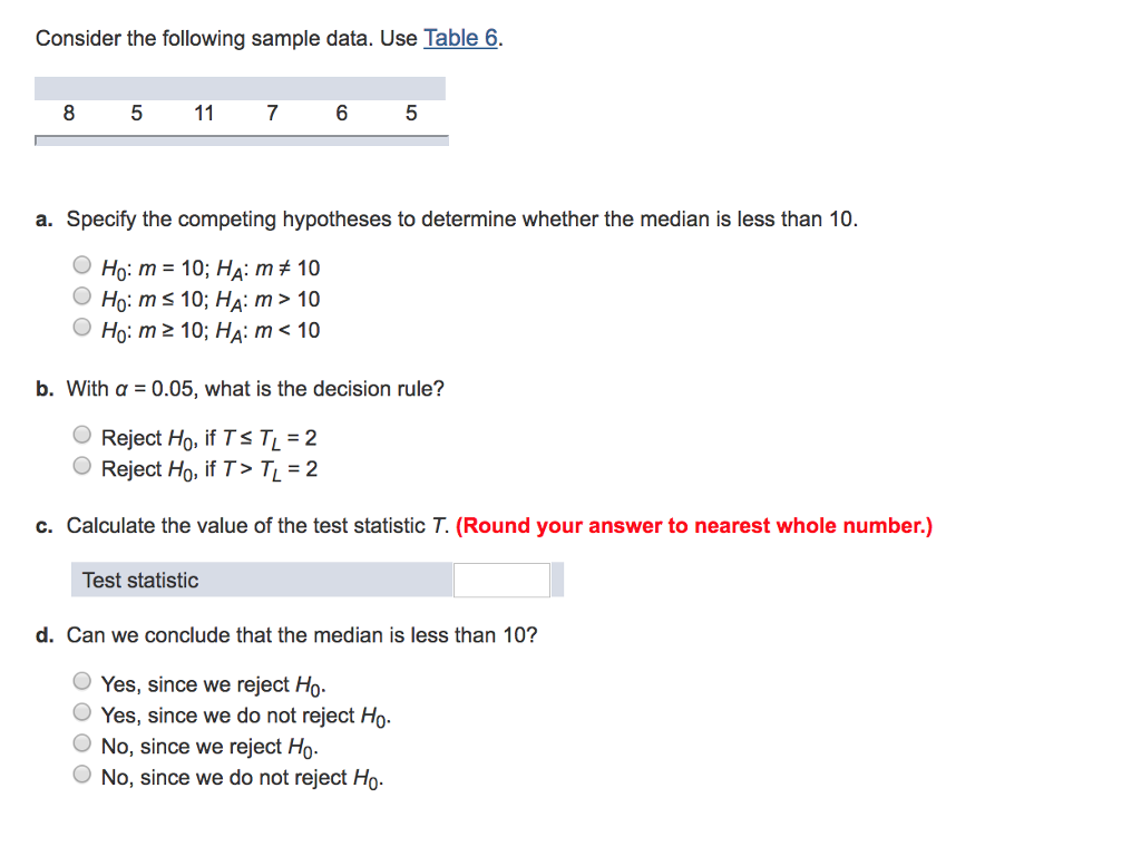 Solved Consider the following sample data. Use Table 6. 8 5 | Chegg.com