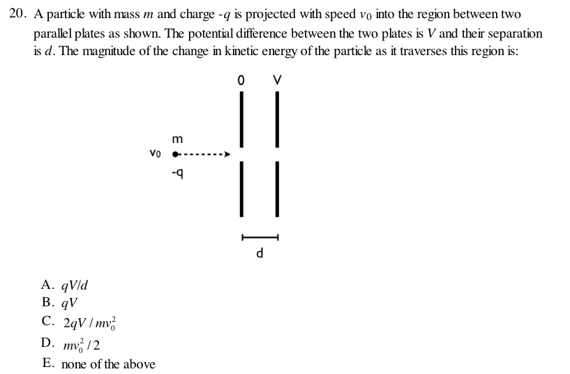 Solved 20. A particle with mass m and charge -q is projected | Chegg.com