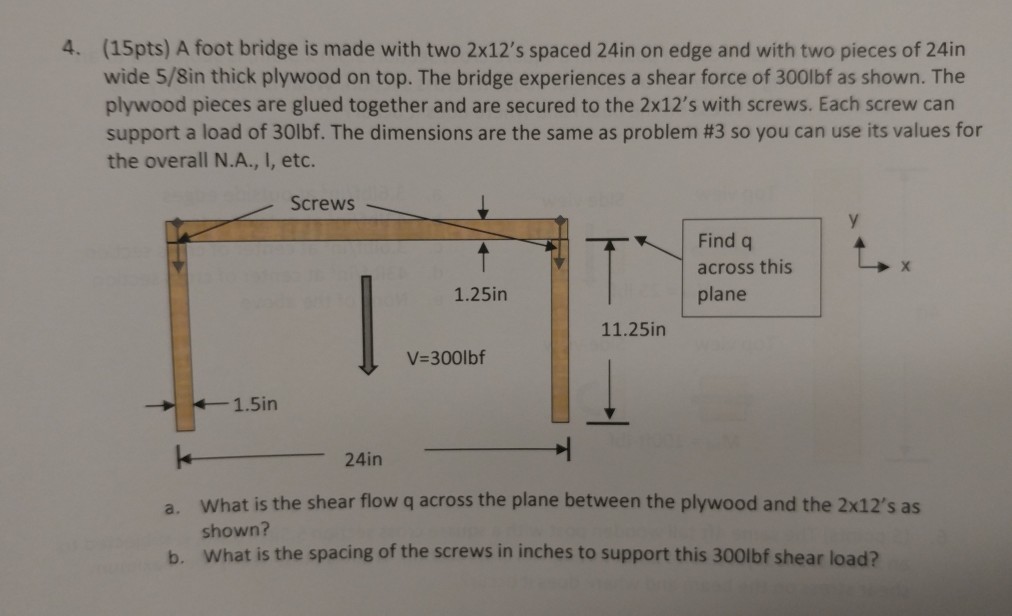 Solved 4. (15pts) A foot bridge is made with two 2x12's | Chegg.com