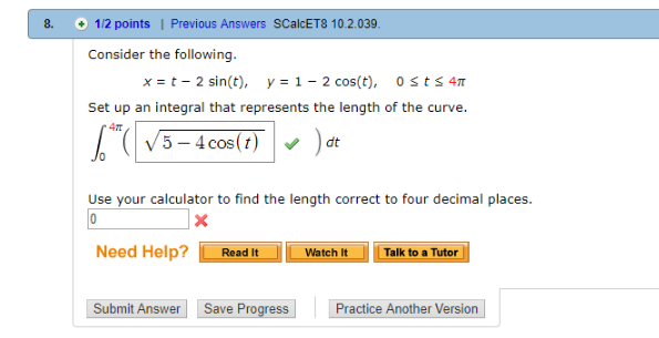 Solved 8. 1/2 points | Previous Answers SCalcET8 10.2.039 | Chegg.com