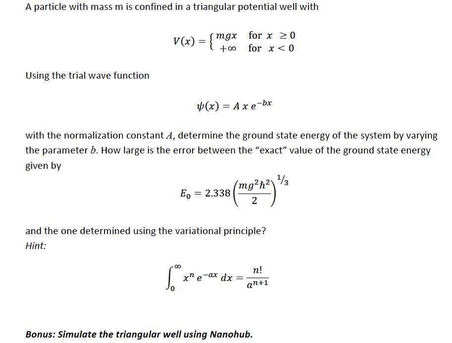Solved A particle with mass m is confined in a triangular | Chegg.com