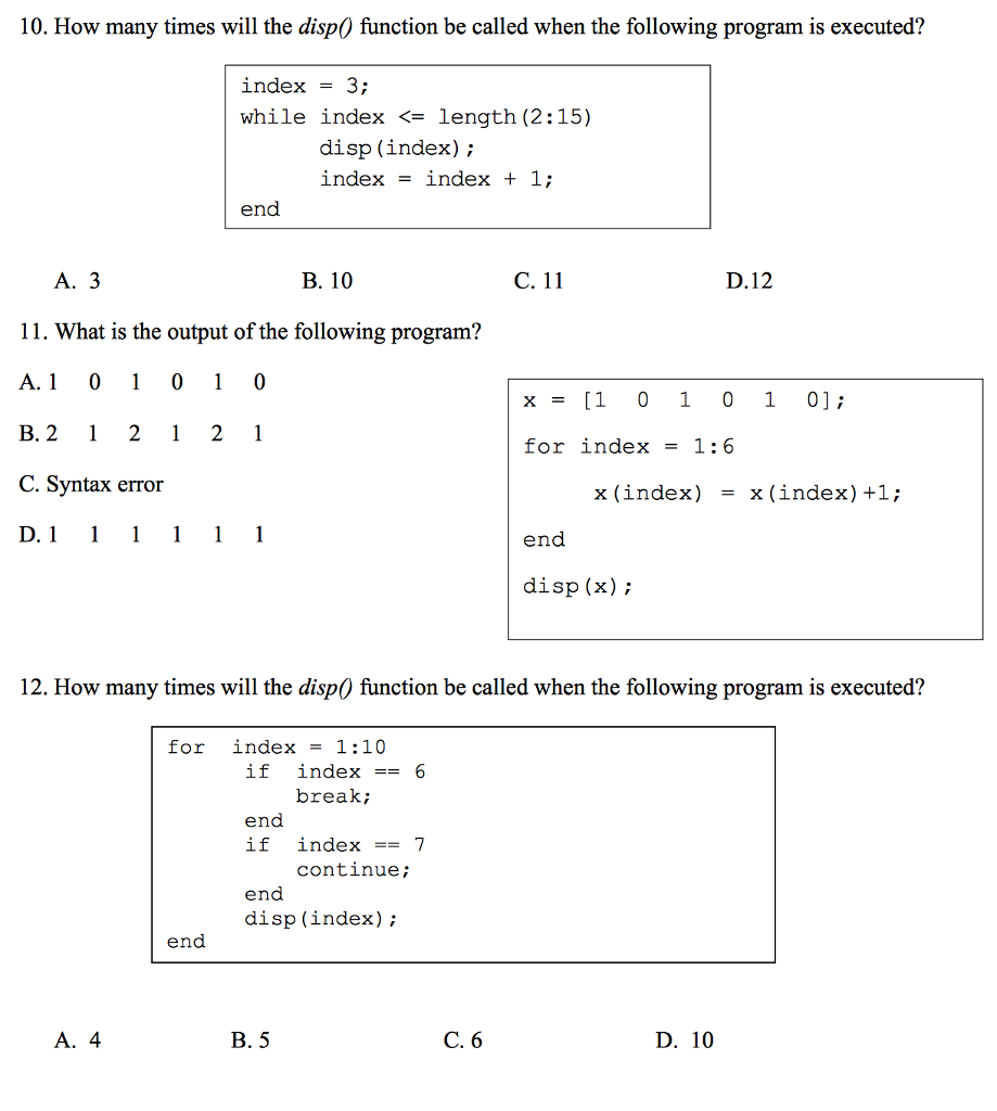 Solved How Many Times Will The Disp Function Be Called 