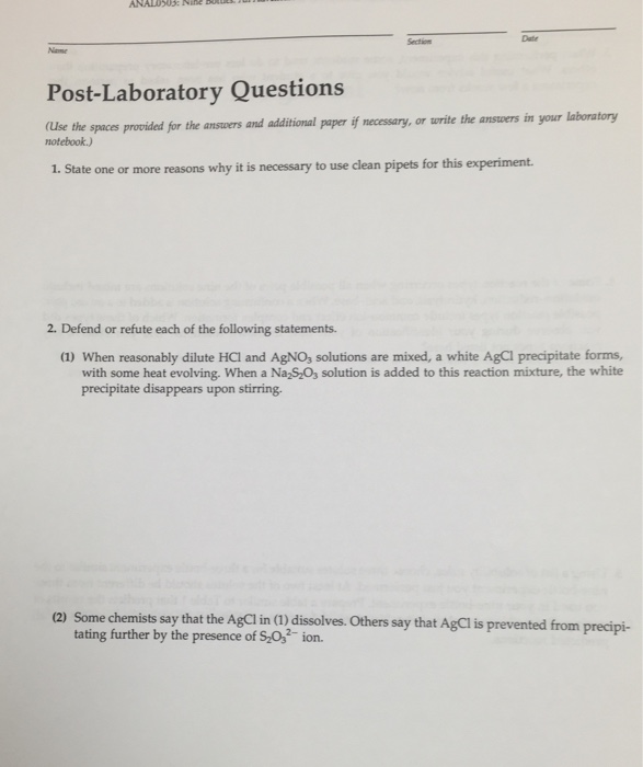 Solved Post-Laboratory Questions use the spaces provided fr | Chegg.com