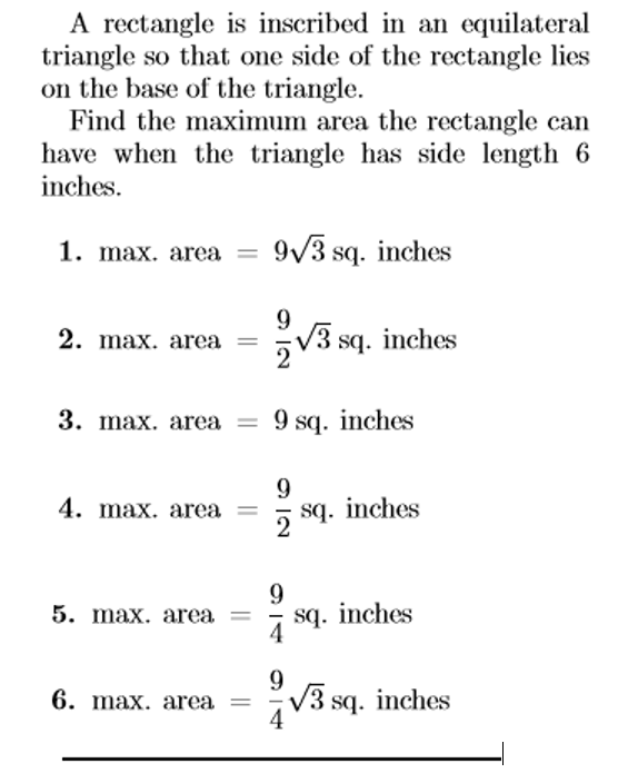 Solved A rectangle is inscribed in an equilateral triangle | Chegg.com