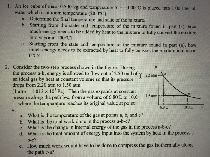 Solved An ice cube of mass 0.500 kg and temperature T = | Chegg.com
