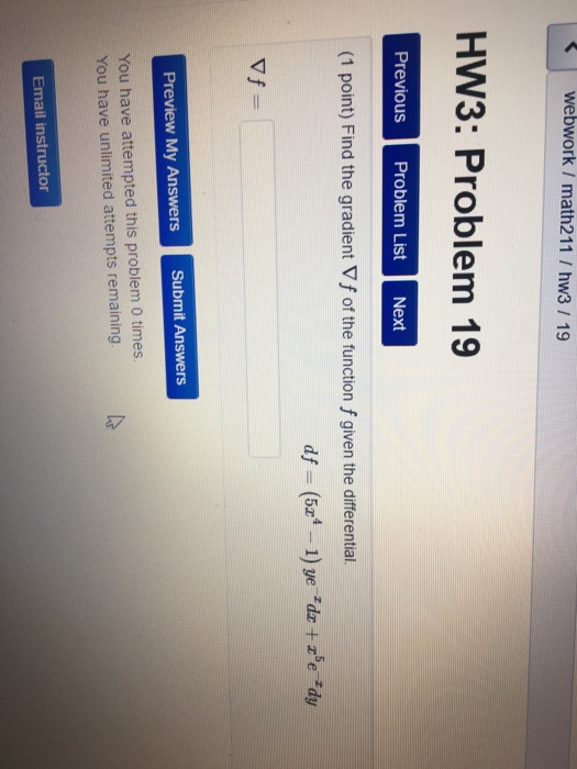 Solved Find the gradient delta f of the function f given the | Chegg.com