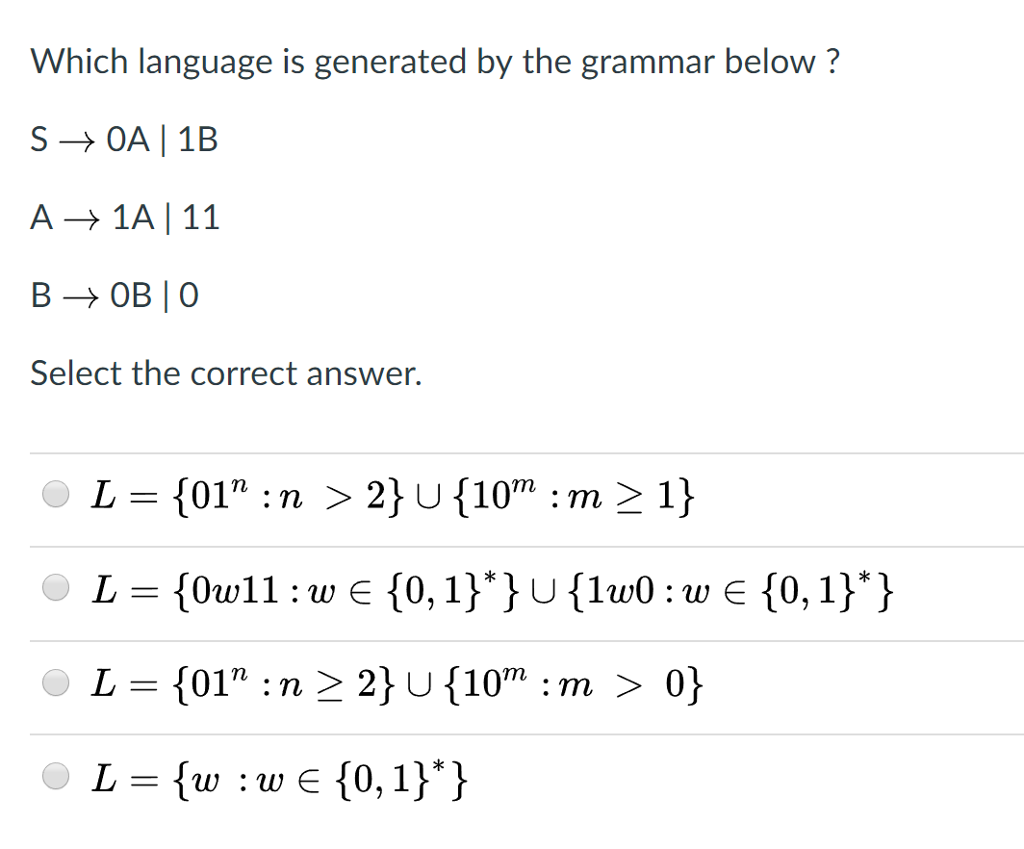 Solved Which language is generated by the grammar below? S | Chegg.com