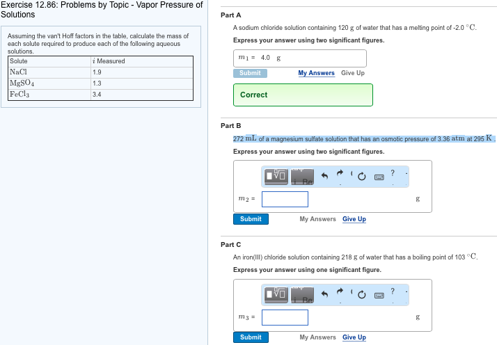 Solved Assuming the van't Hoff factors in the table, | Chegg.com