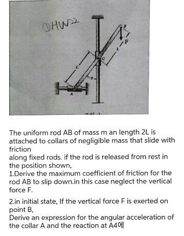 Solved The uniform rod AB of mass m an length 2L is | Chegg.com